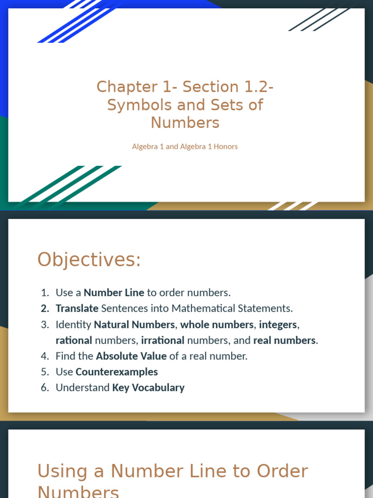 Alg1 Chapter1- Section1.2 Symbols and Sets of numbers (1) | PDF ...