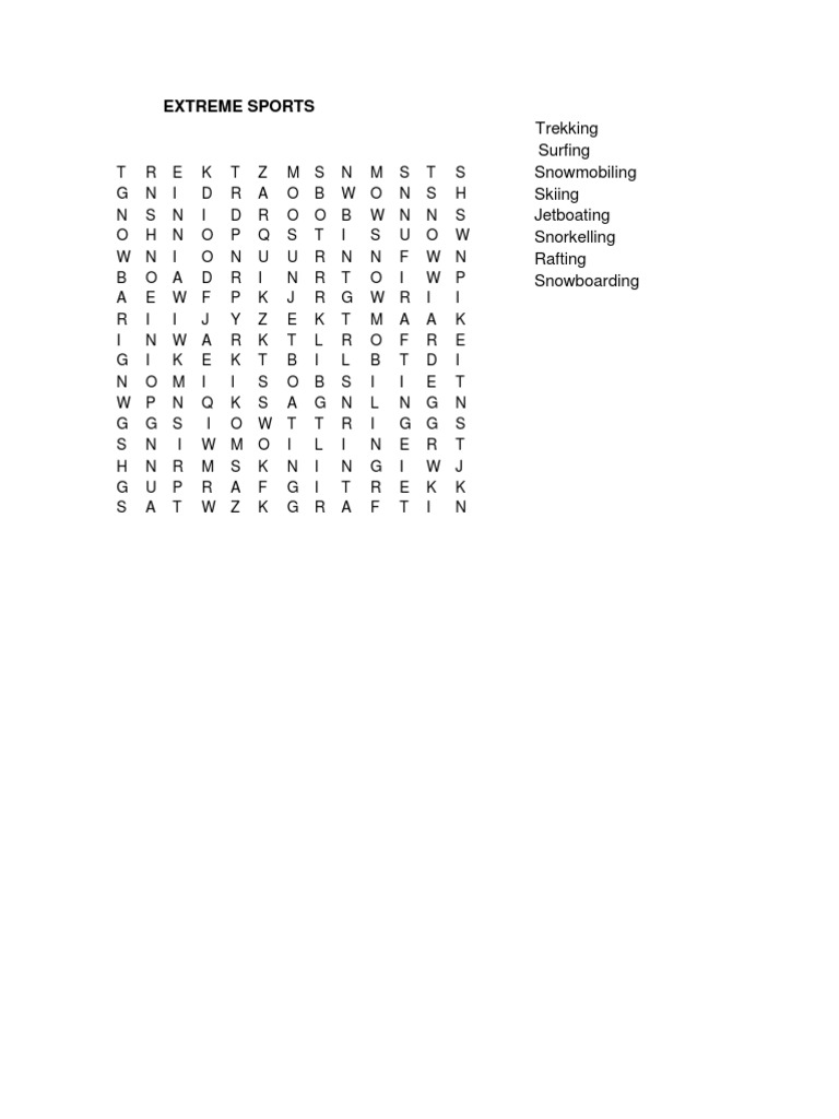 Extreme Sports Word Search Puzzle | PDF