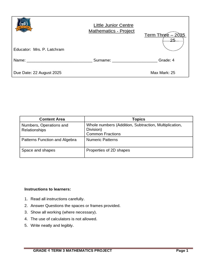 GRADE 4 MATHEMATICS PROJECT TERM 3 | PDF | Multiplication | Elementary ...