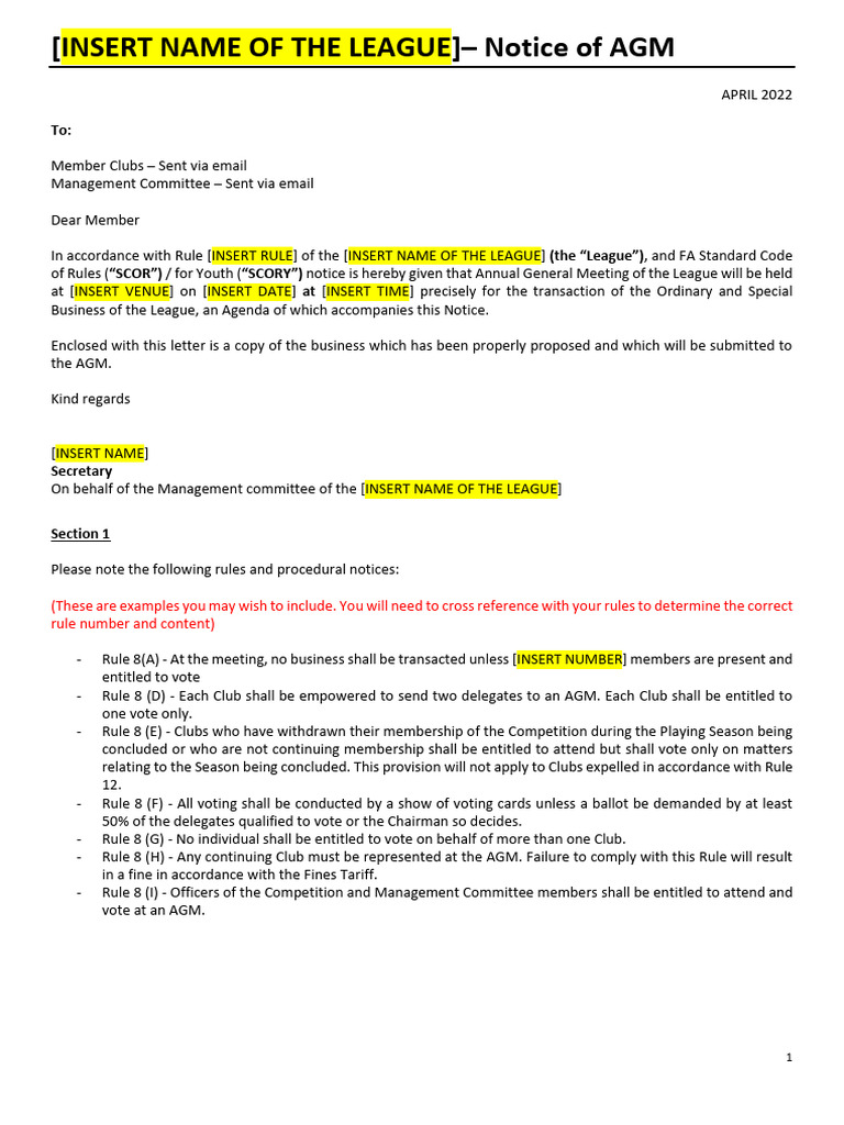 Template Agm Notice and Summary of Proposed Rule Changes | PDF | Government