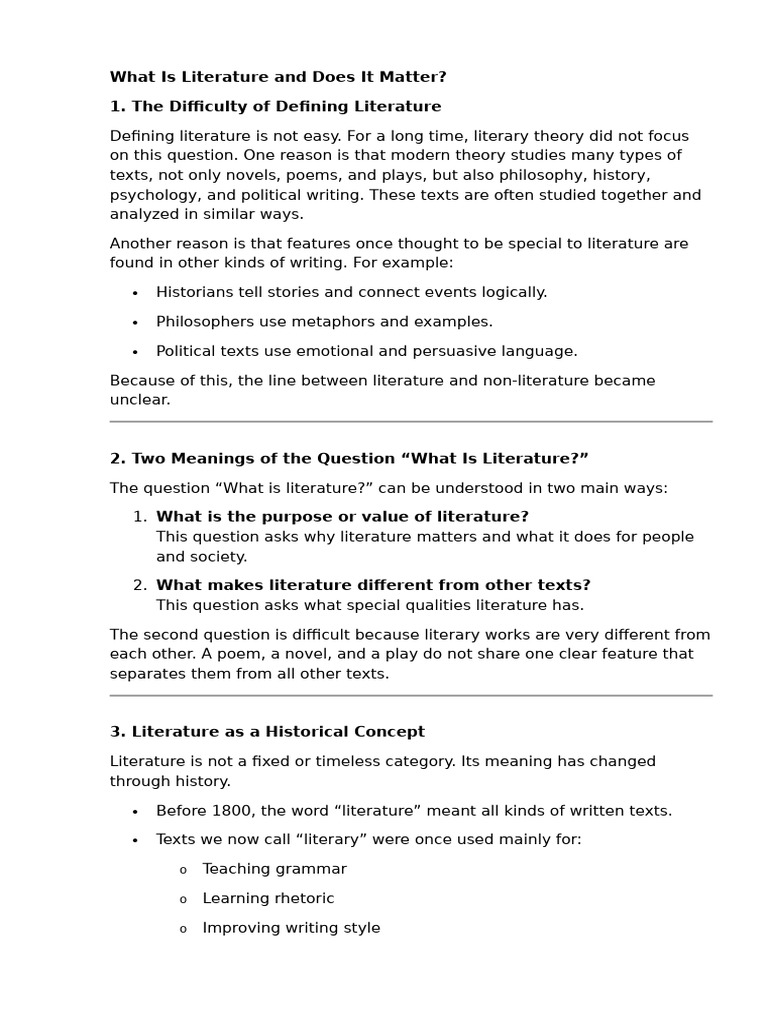 Understanding Literature's Definition and Value | PDF | Poetry ...