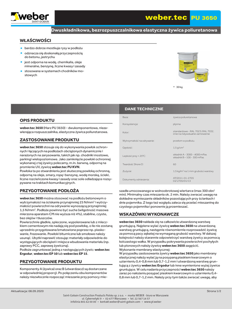 Printable Sheet Weber Tec PU 3650 | PDF
