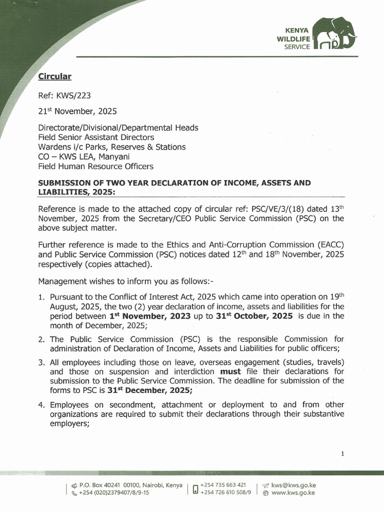 Circular - Submission of Two Year Declaration of Income, Assets and ...