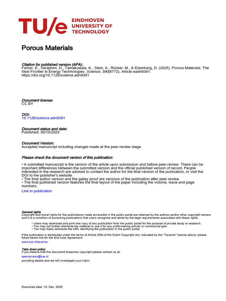2025 - Porous Materials The Next Frontier in Energy Technologies | PDF ...