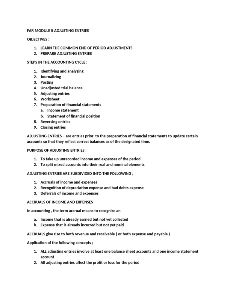 Far Module 8 Adjusting Entries | PDF | Debits And Credits | Depreciation