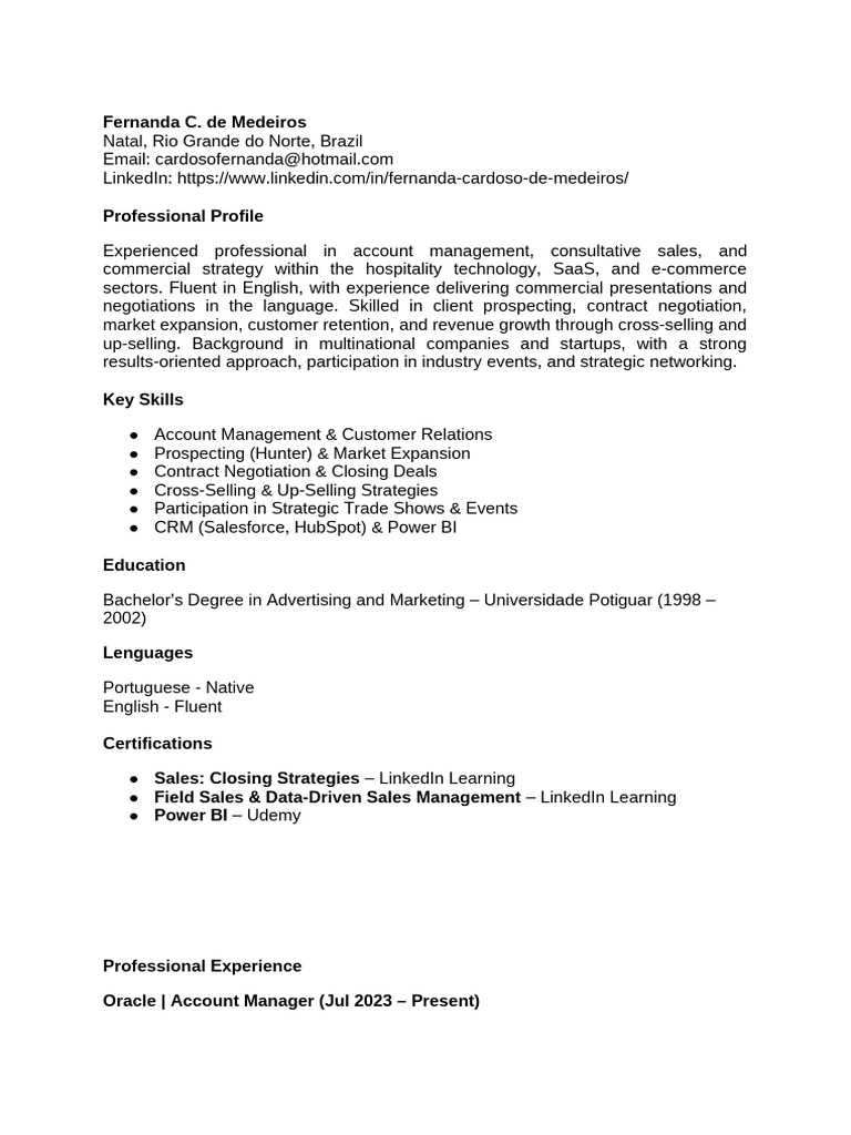 CV Fernanda de Medeiros [en] | PDF | Customer Relationship Management ...