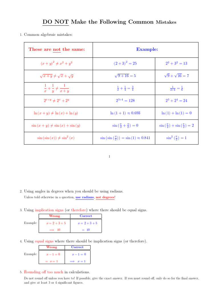 Avoid Common Algebra Mistakes | PDF | Square Root | Mathematics