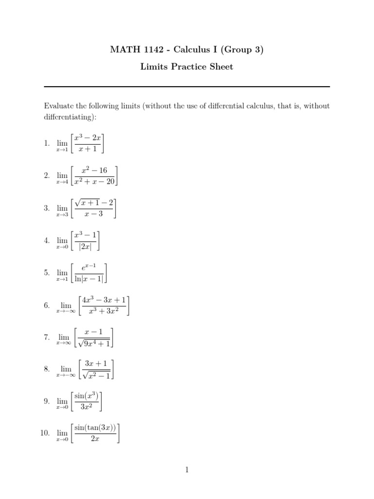 Limits Practice Sheet | PDF