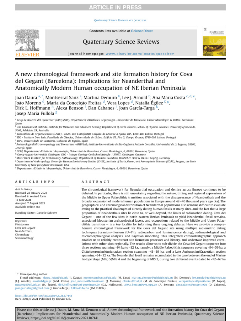 Quaternary Science Reviews: Contents Lists Available at | PDF ...