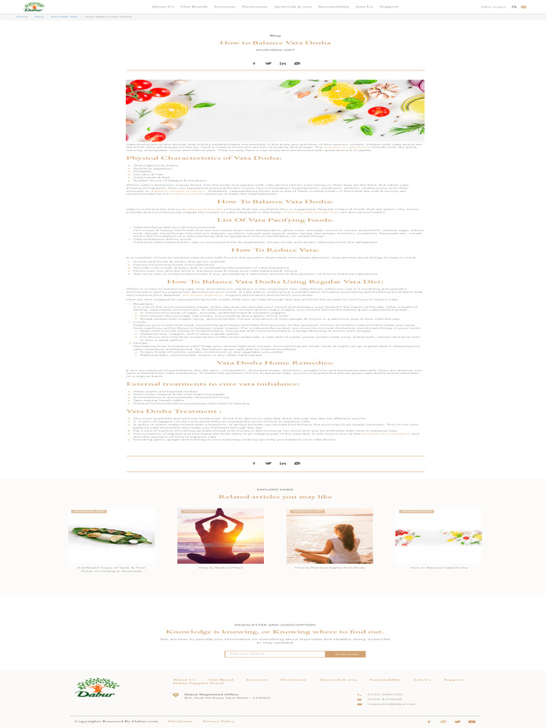 How to Balance Vata Dosha - Vata Dosha Home Remedies _ Dabur | PDF