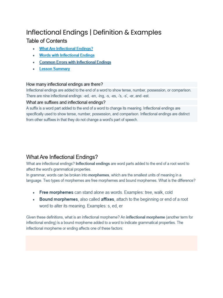 Understanding Inflectional Endings | PDF | Word | Verb