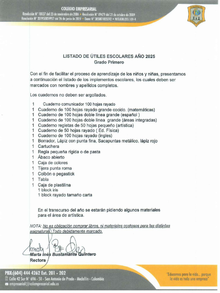 LISTADO DE UTILES 2025 PRIMERO A ONCE | PDF