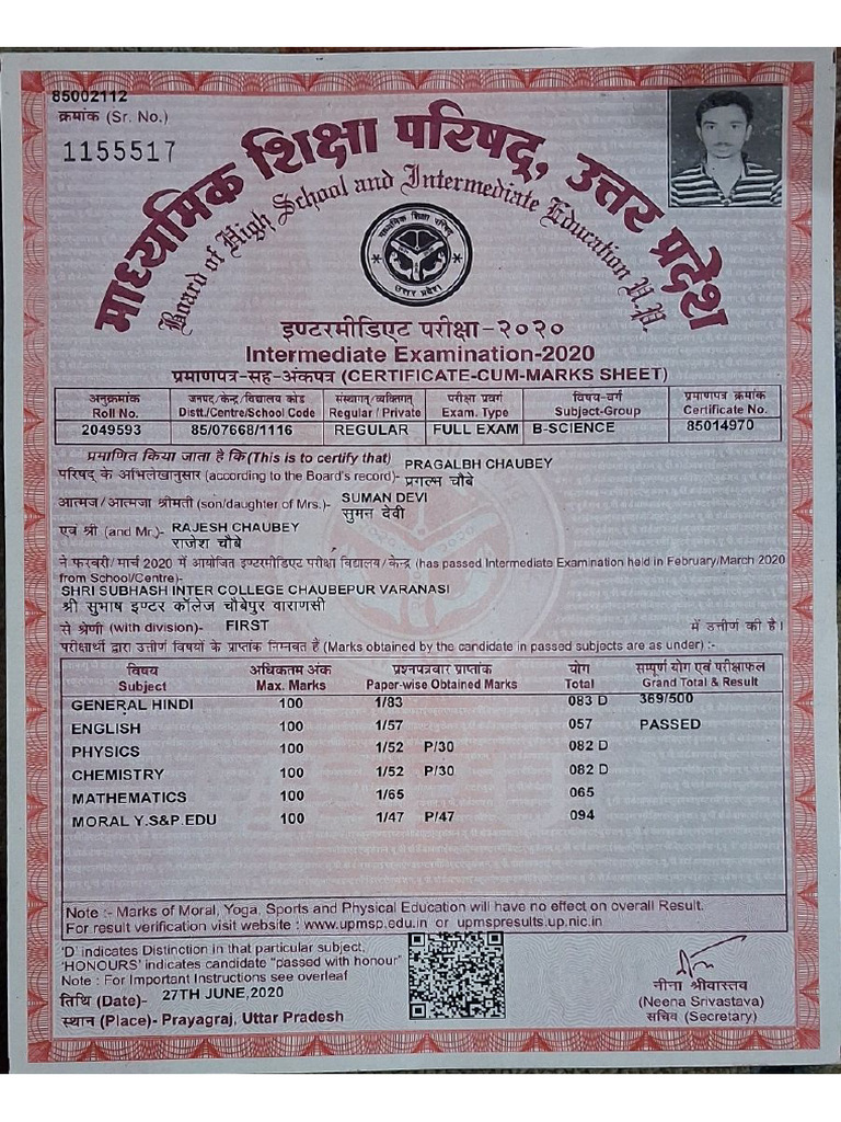 Inter Marksheet | PDF