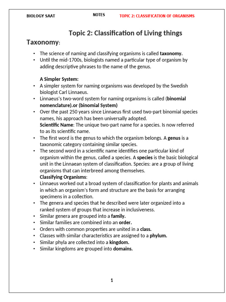 TOPIC 2 - Classification of Living Things | PDF | Taxonomy (Biology ...