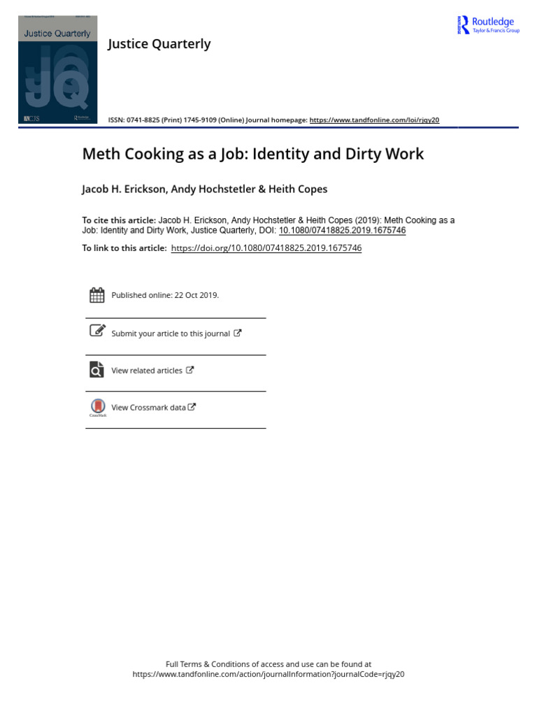 Meth Cooking As A Job Identity and Dirty Work | PDF | Identity (Social ...