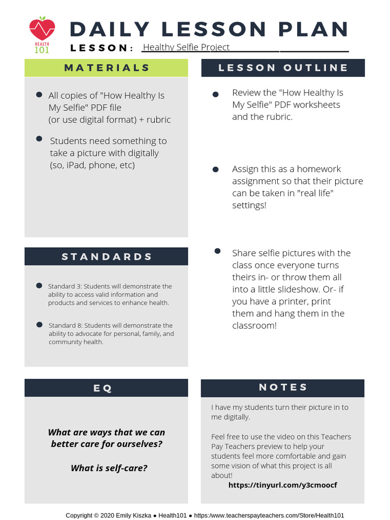 Healthy Selfie Project Lesson Plan | PDF