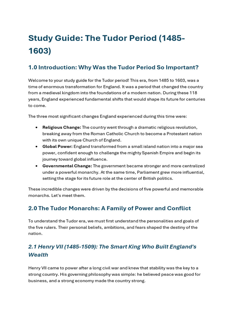 Key Changes in the Tudor Period | PDF