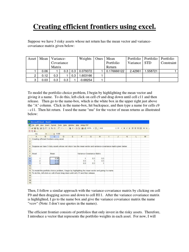 Excel Efficient Frontier Guide | PDF | Covariance Matrix | Variance