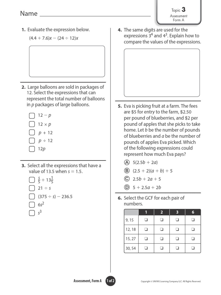 Math Assessment Form A: Expressions & GCF | PDF | Chess Openings | Chess