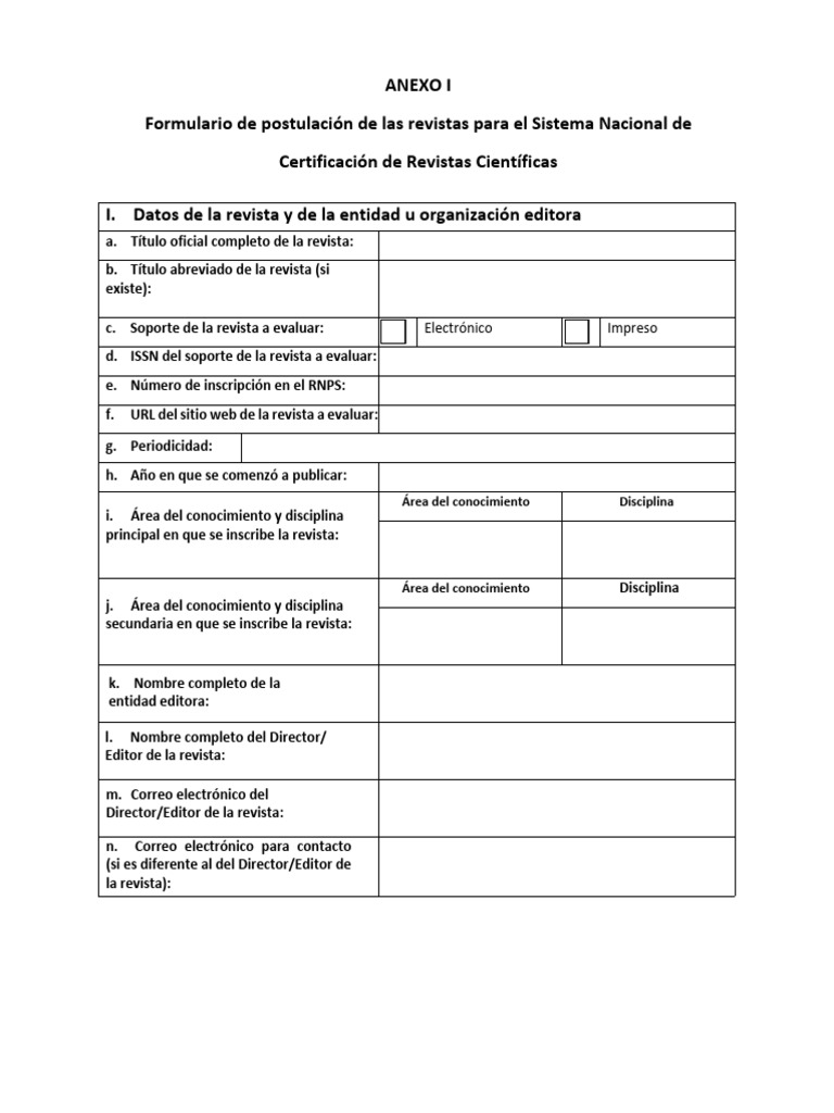 ANEXO I - (Formulario de Postulación) | PDF