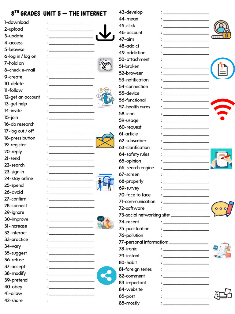Vocabulary List Unit 5 The Internet | PDF