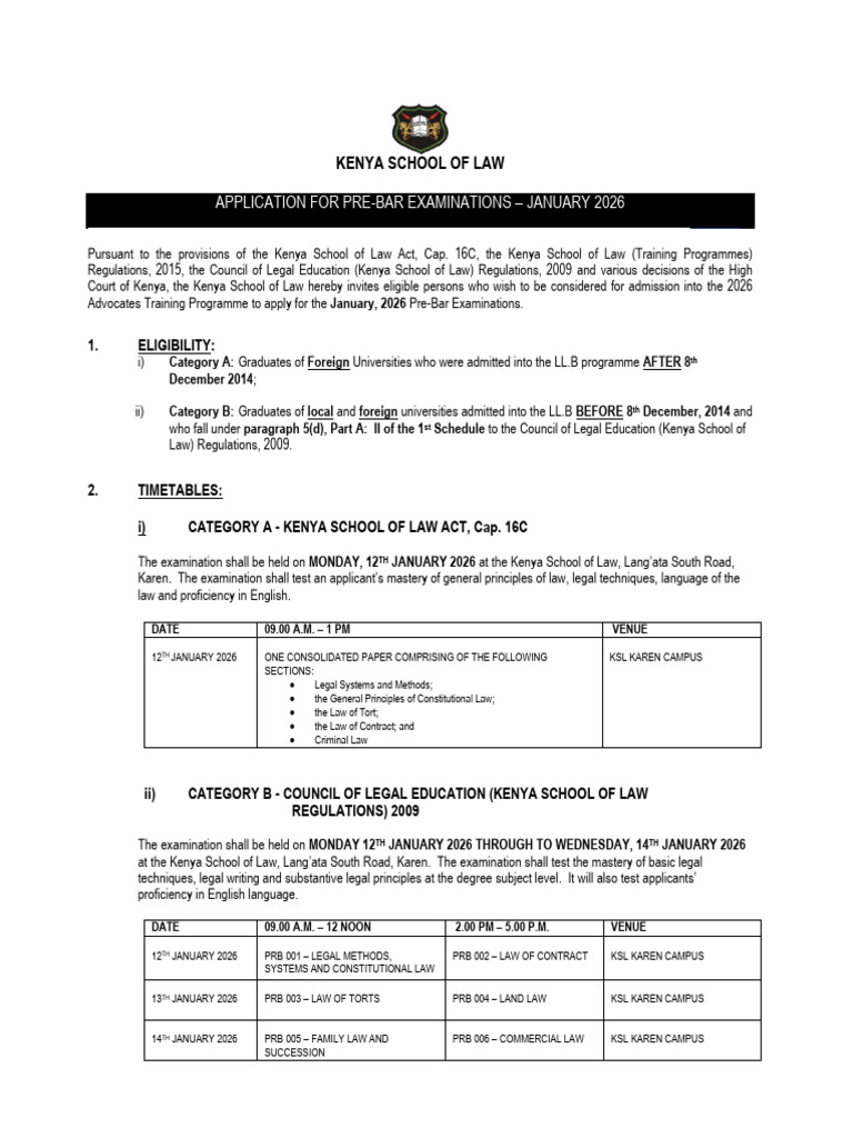 Kenya Pre-Bar Exam Application 2026 | PDF | Legal Education | Justice