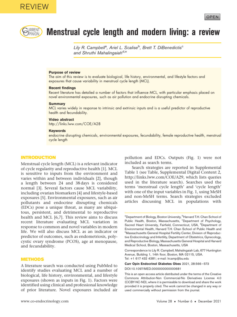 Menstrual Cycle Length and Modern Living a Review.4 | PDF ...