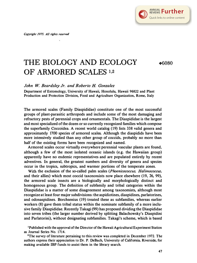 Diaspididae Armored Scales Annurev1975 | PDF | Tissue (Biology) | Human ...