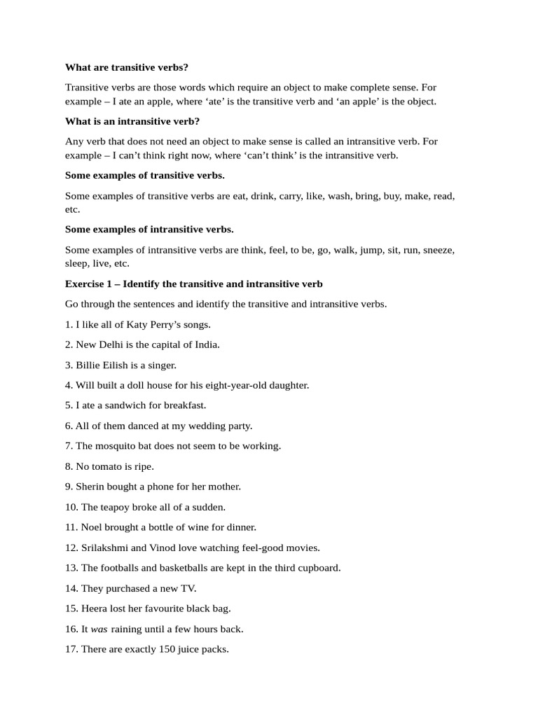 Transitive Intransitive | PDF | Verb
