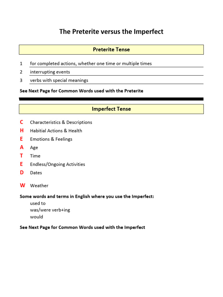 The Preterite vs Imperfect | PDF