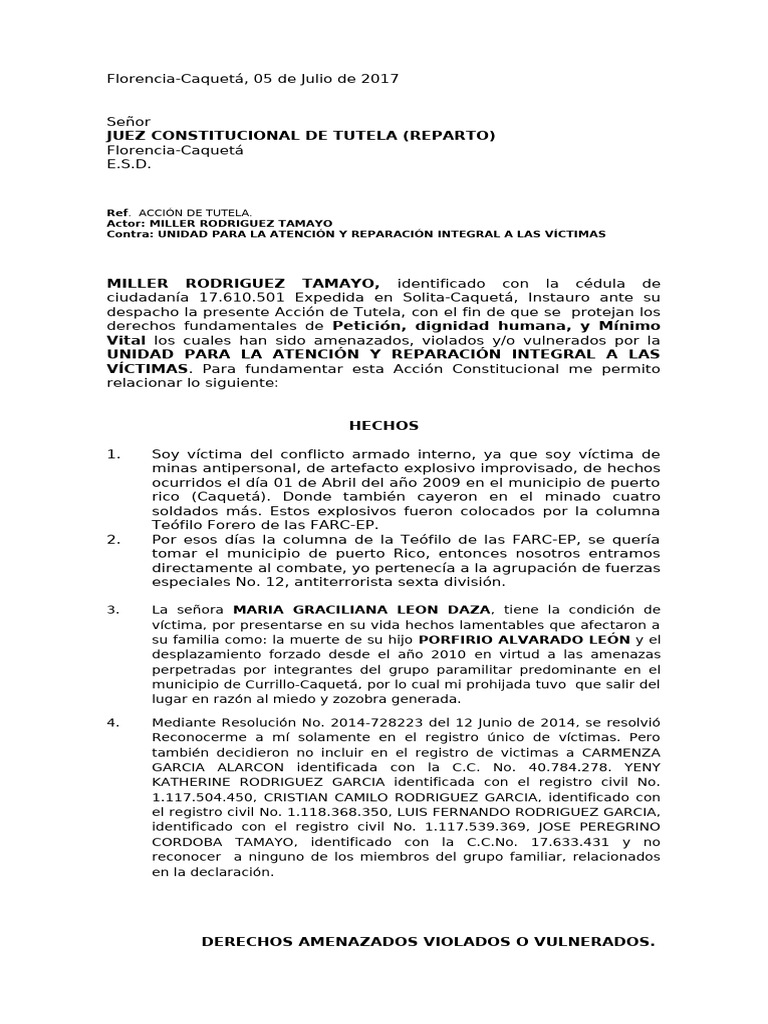 Tutela para Victimas (Jose Miller Rodriguez Tamayo) | PDF | Justicia ...