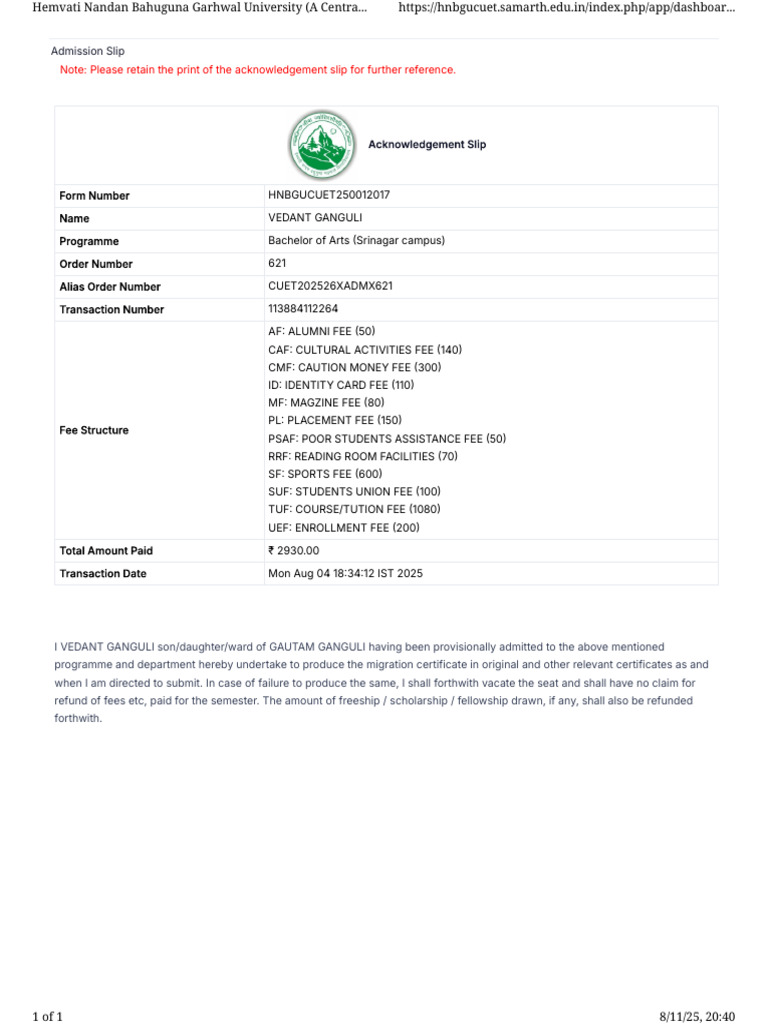 He MV at I Admission Form | PDF