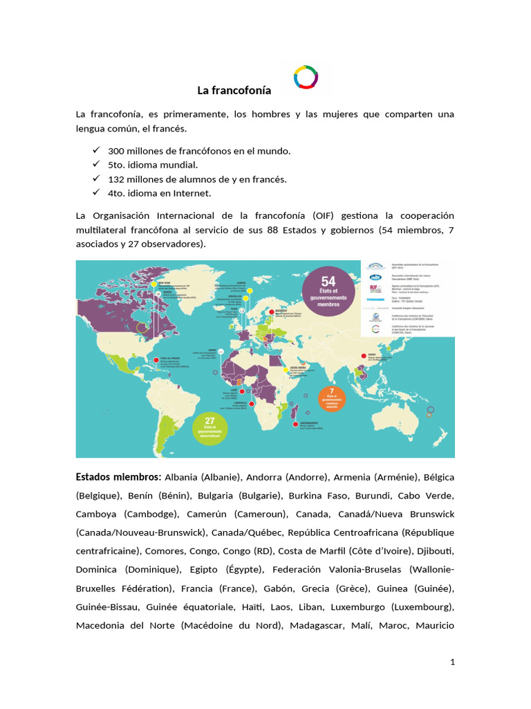 La Francofonía: Lengua y Cooperación Global | PDF | Idioma francés