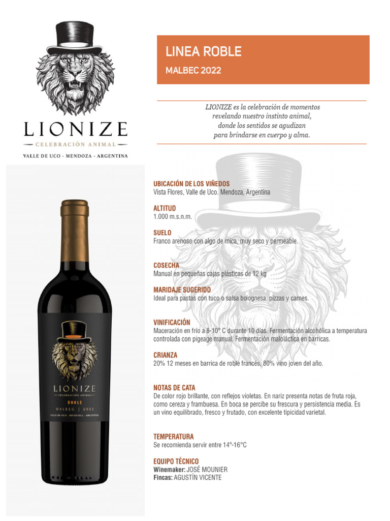 3 - Lionize Roble Malbec - Ficha Técnica | PDF