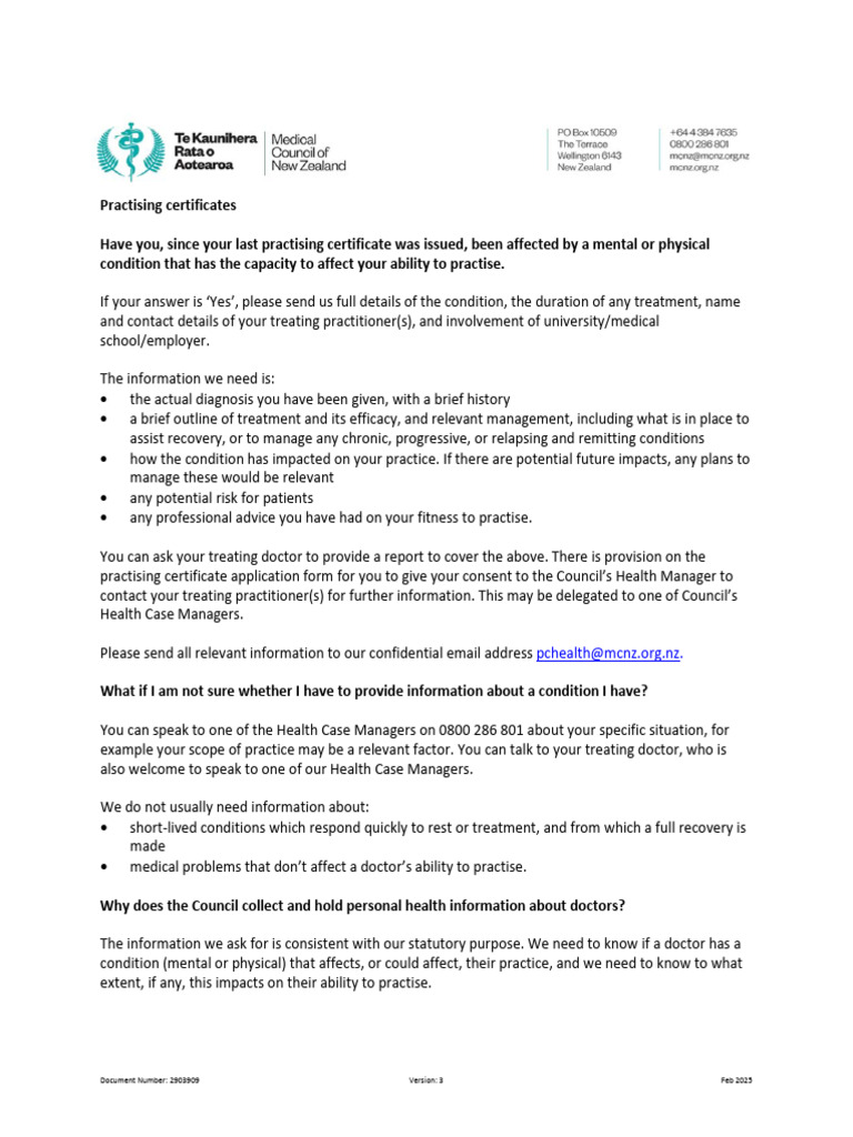 Practising Certificate Health Disclosure Guide | PDF | Privacy ...