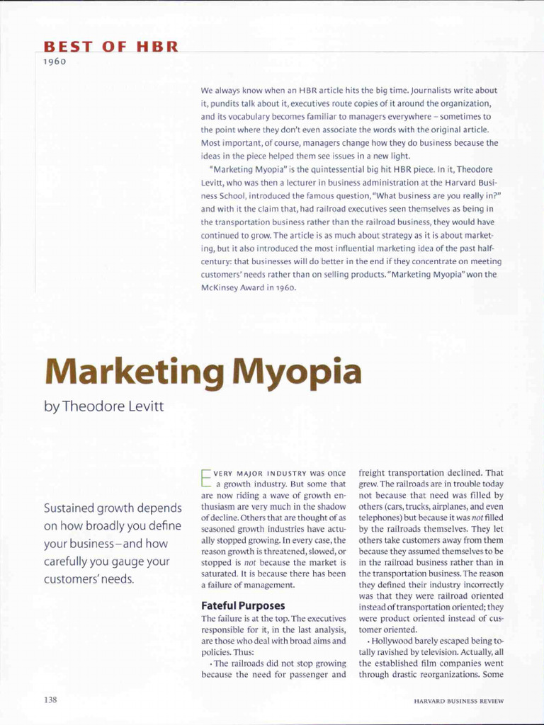 13. levit Theodore, 1960, Marketing Myopia_NC | PDF
