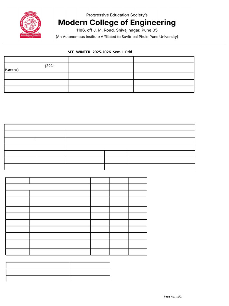 MBA Examination Form - Winter 2025-26 | PDF