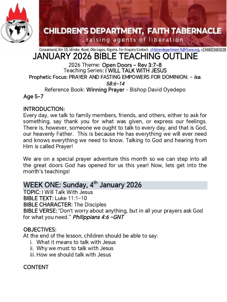January 2026 Bible Teaching Outline | PDF | Jesus | Prayer