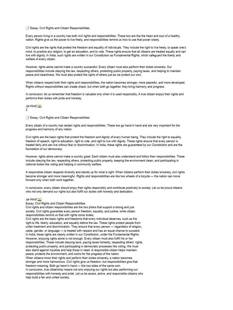 Civil Rights and Citizen Duties Explained | PDF | Citizenship | Civil ...