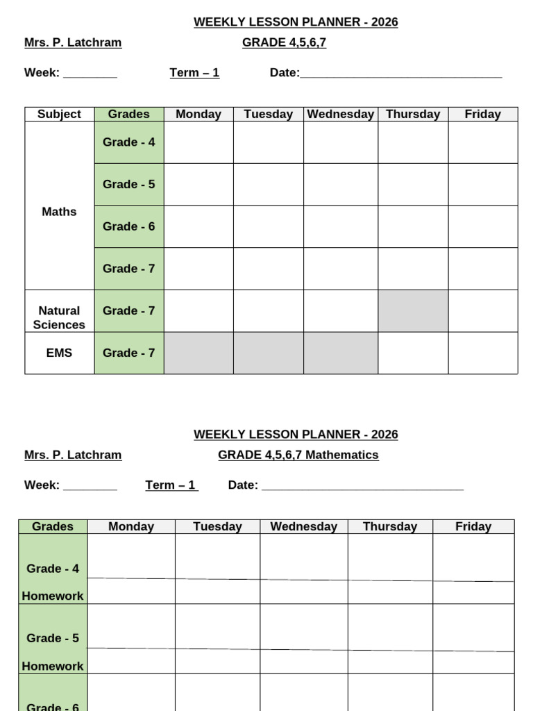 Weekly Lesson Planner | PDF