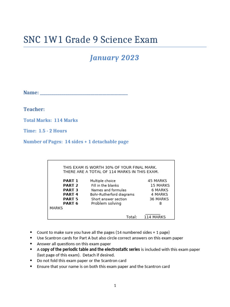 Exam #4 (Most Recent) SNC1W | PDF | Planets | Series And Parallel Circuits