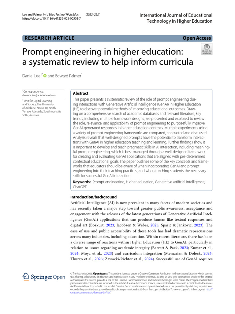 Prompt Engineering in Higher Education | PDF | Artificial Intelligence ...