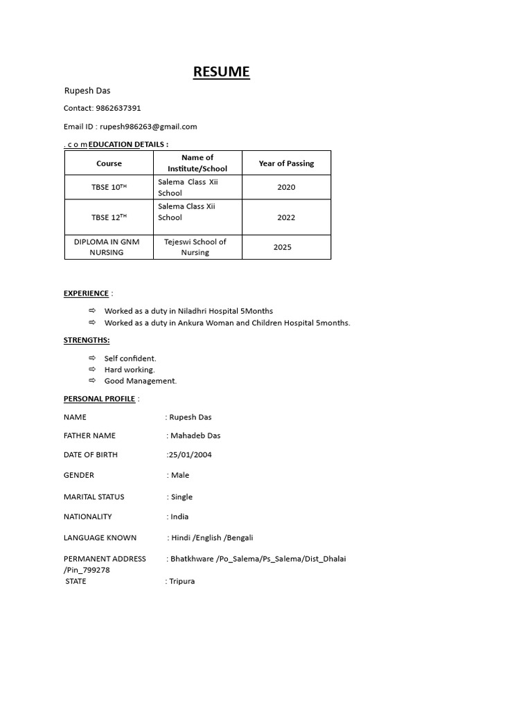 Rupesh Das - Nursing Resume 2023 | PDF
