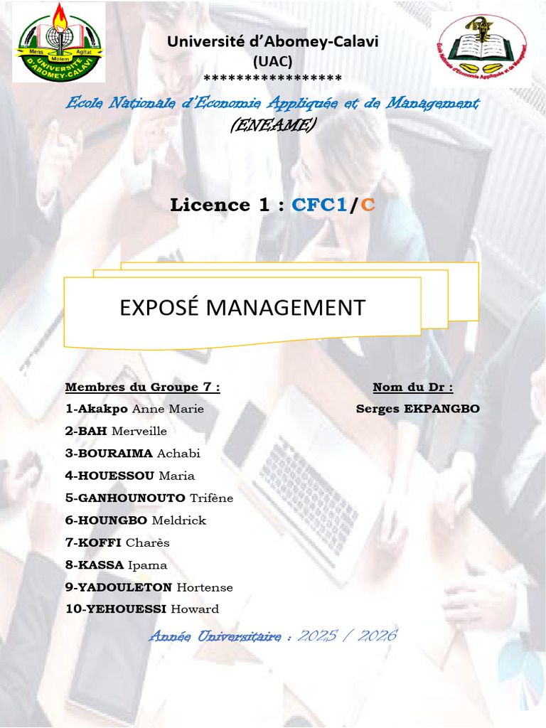 Exposé de Management - UAC 2025/2026 | PDF