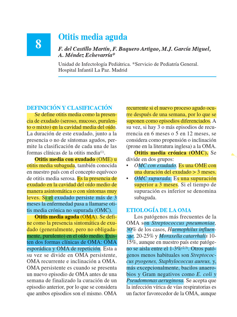 Otitis Media Aguda: F. Del Castillo Martín, F. Baquero Artigao, M.J ...