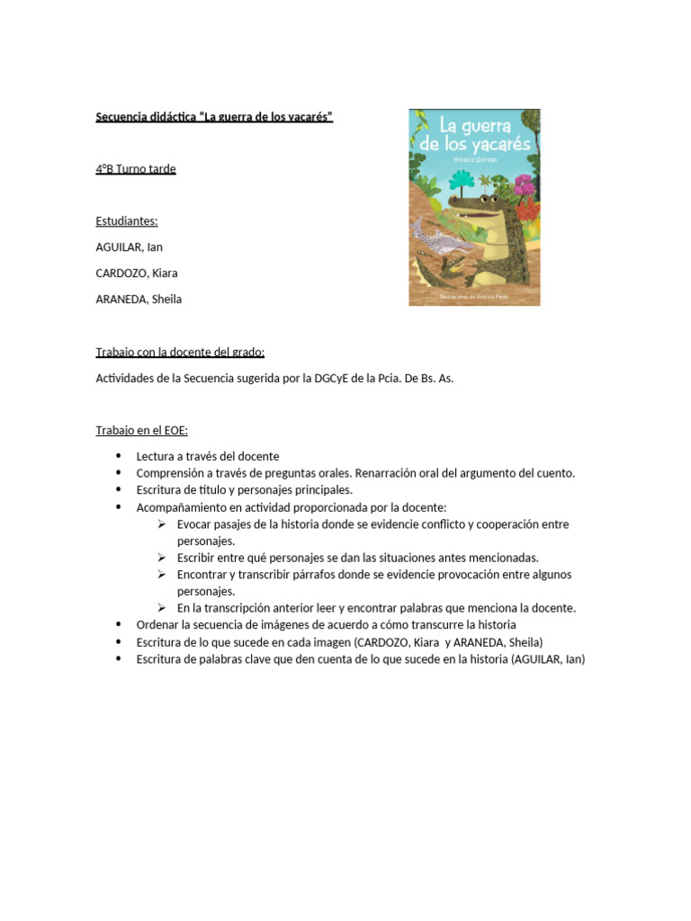 Secuencia Didáctica 4° LA GUERRA DE LOS YACARES | PDF