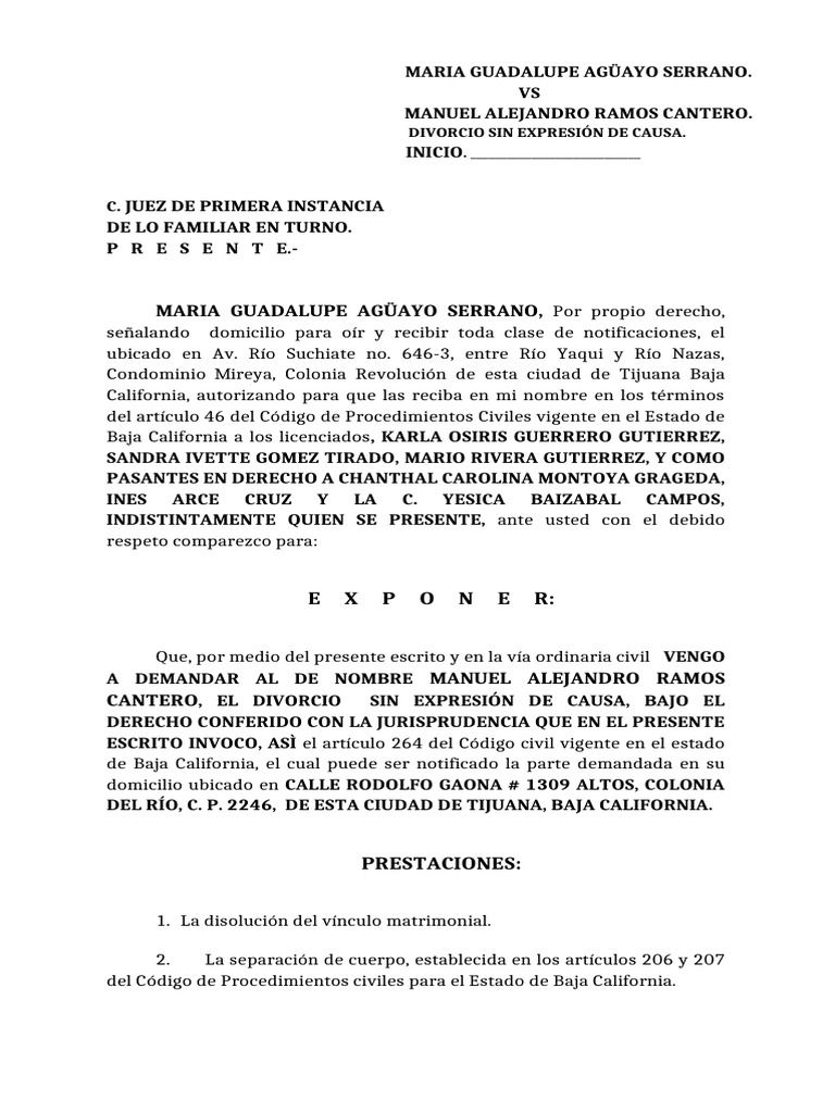 Divorcio Sin Expresión de Causa en Tijuana | PDF | Divorcio | Derecho ...