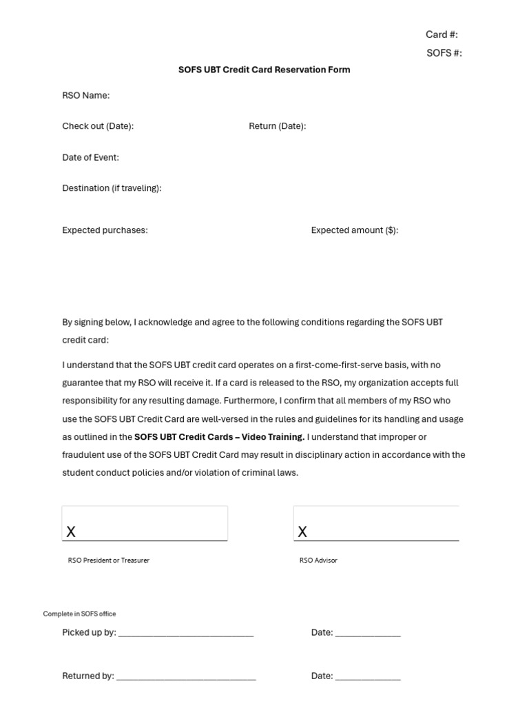 SOFS+UBT+Credit+Card+Reservation+Form | PDF