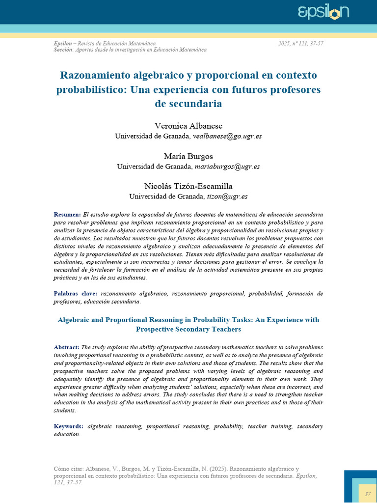 Razonamiento Algebraico en Formación Docente | PDF | Ecuaciones ...