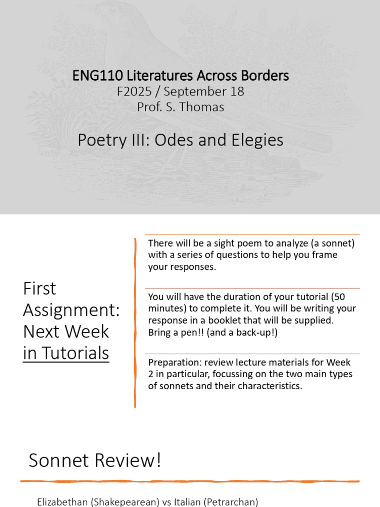 ENG110 Poetry: Sonnets, Odes, Elegies | PDF | Poetry | Phonaesthetics